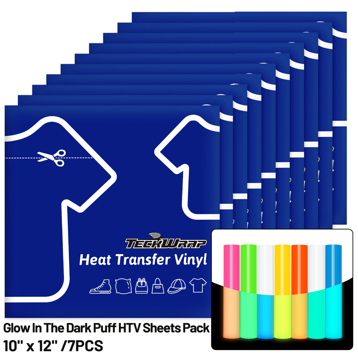 Glow In The Dark Puff HTV Sheets Pack( 7 PCS) – Global-Teckwrapcraft